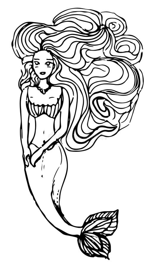 Sketch of a Mermaid Back View Stock Vector - Illustration of hand ...