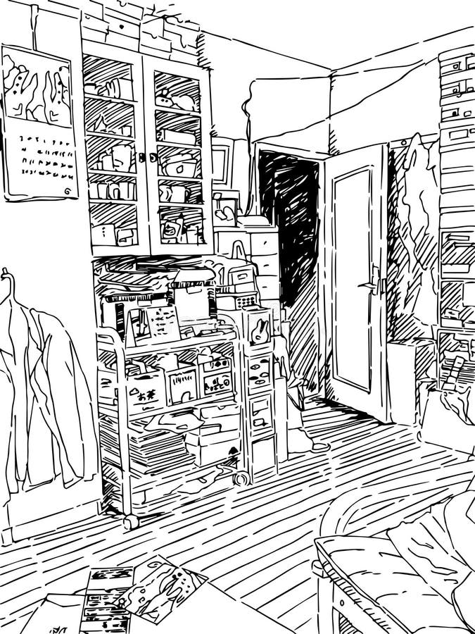 Sketch of the messy room stock vector. Illustration of lifestyle ...