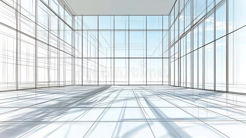 Sketch Modern Interior Large Glass Windows Stock Photos - Free ...