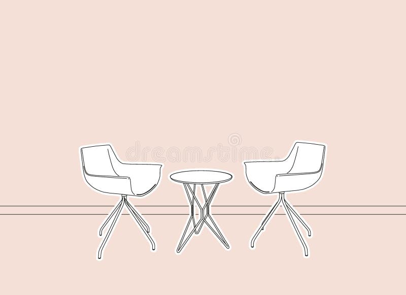 Sketch of Modern Interior Table and Chair. Outline Vector Illustration ...
