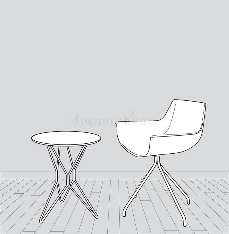 Sketch of Modern Interior Table and Chairs. Vector Stock Vector ...