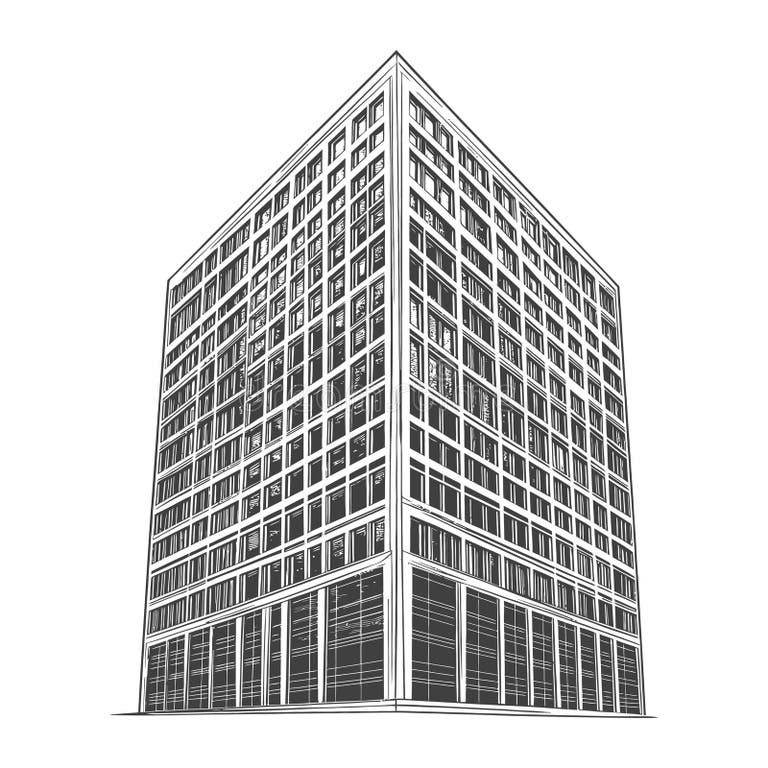 Modern Office Building Sketch, Architectural Design Illustration Stock ...