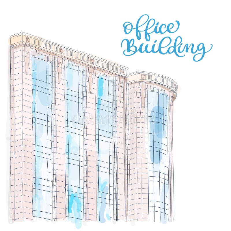 Sketch of Modern Office Building. Doodle Style Vector Illustration and ...