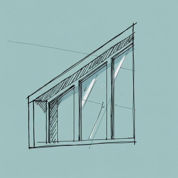 Sketch of a Modern Triangular Window Design. Features Three Vertical ...