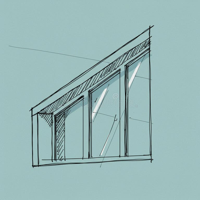 Sketch of a Modern Triangular Window Design. Features Three Vertical ...