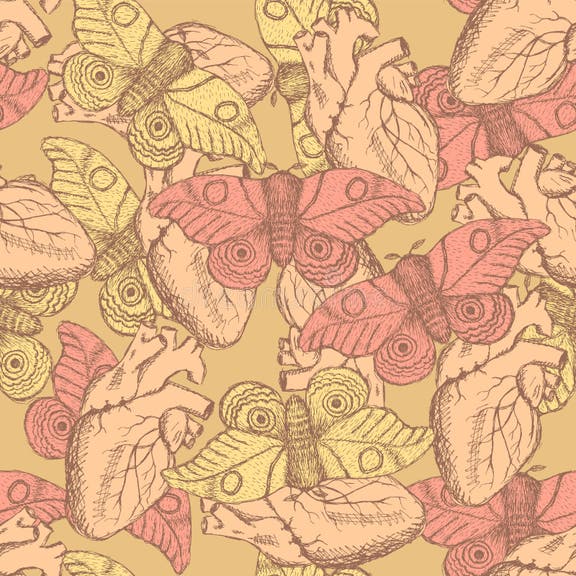 Sketch Moth and Heart in Vintage Style Stock Illustration ...