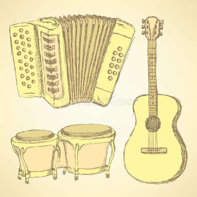 Sketch Musical Instrument in Vintage Style Stock Illustration ...