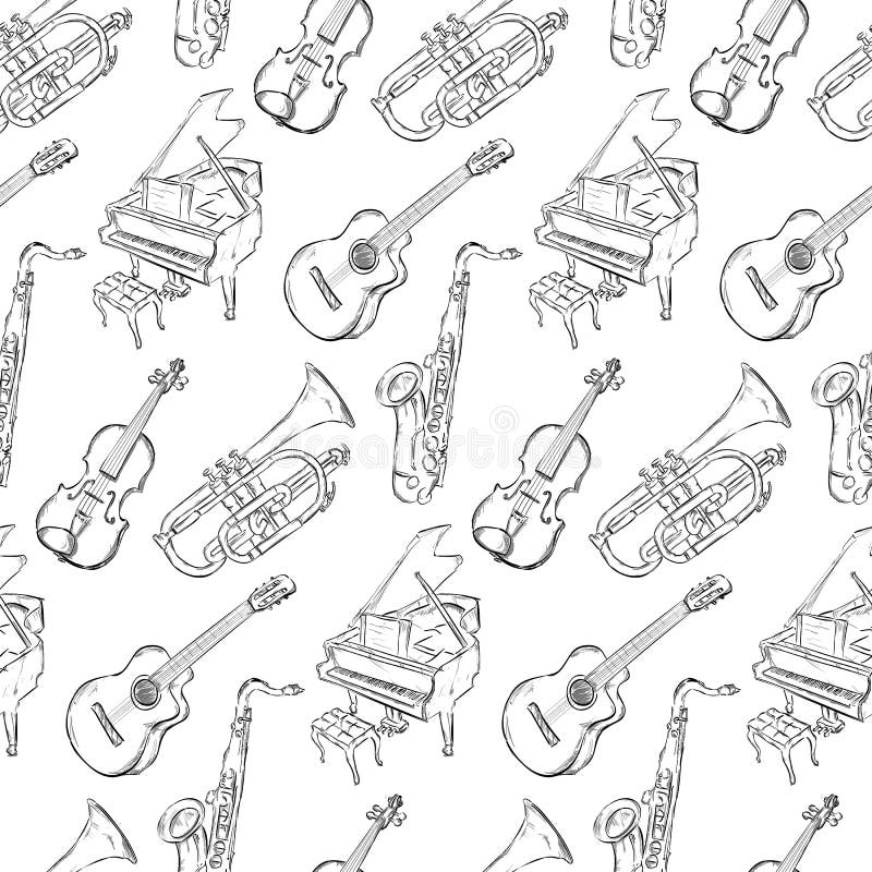 Sketch Musical Instruments Seamless Pattern Stock Vector - Illustration ...