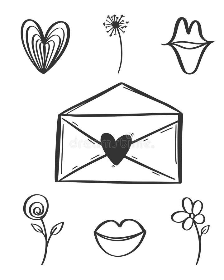 Sketch and Note on Love or Saint Valentines Day Theme. Stock Vector ...