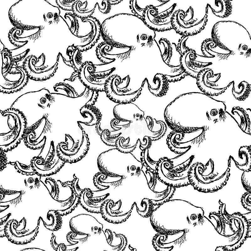 Sketch Octopus, Vector Vintage Seamless Pattern Stock Vector ...