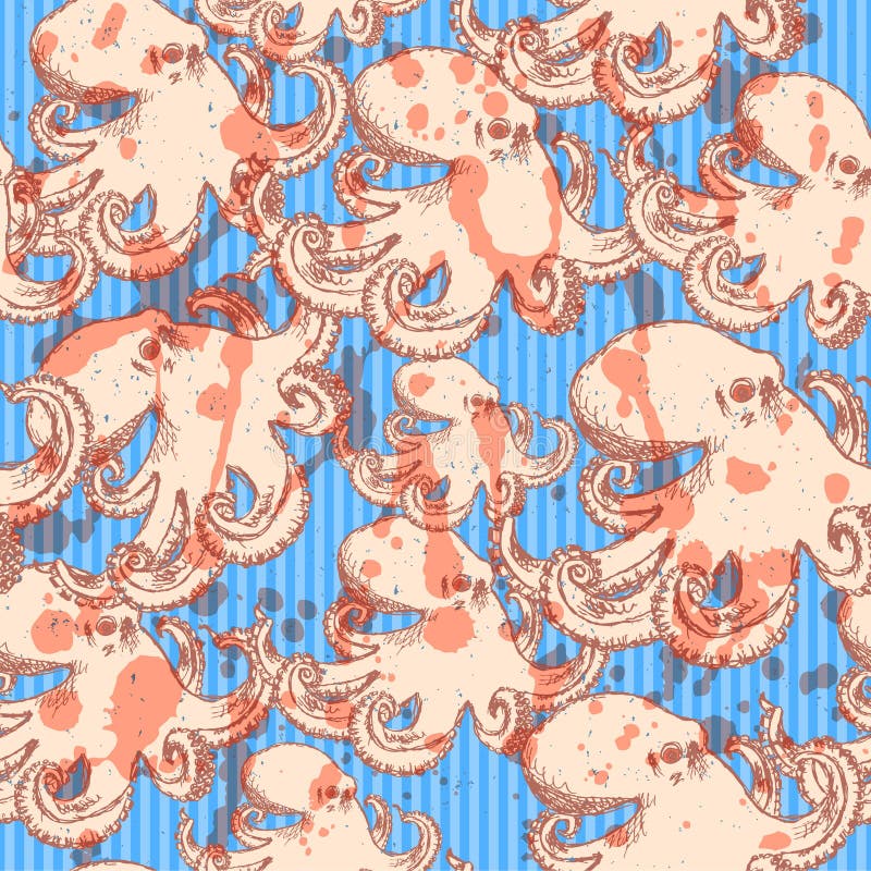 Sketch Octopus, Vector Vintage Seamless Pattern Stock Vector ...
