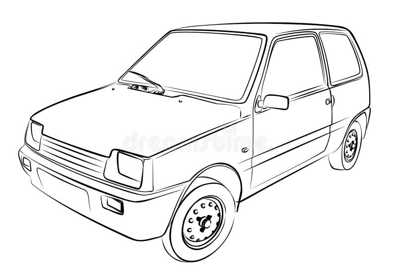The Small Car Retro Sketch. Stock Vector - Illustration of small, auto ...