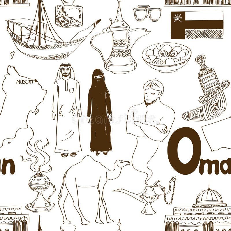 Sketch Oman Seamless Pattern Stock Vector - Illustration of dhows ...