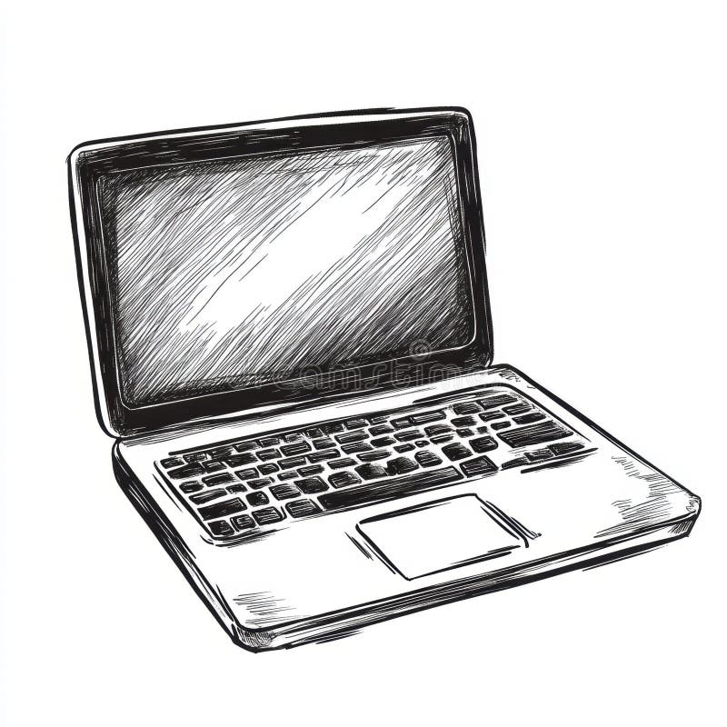 Sketch of an Open Laptop Showcasing Keyboard and Screen Stock ...
