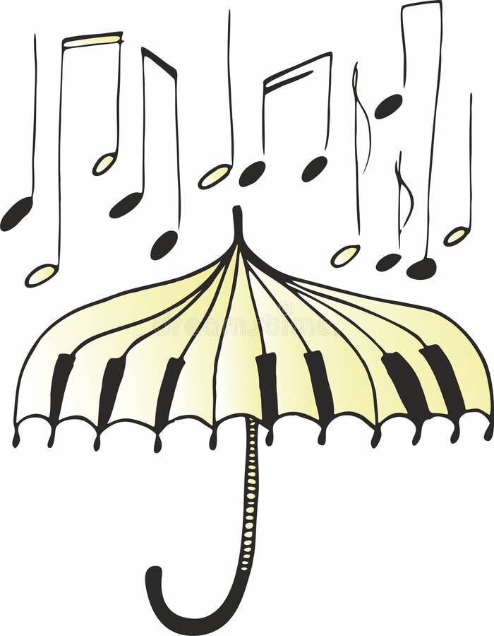 Sketch, an Open Umbrella in the Rain with Musical Notes. the Concept of ...