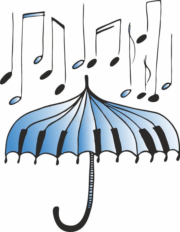 Sketch, an Open Umbrella in the Rain with Musical Notes. the Concept of ...
