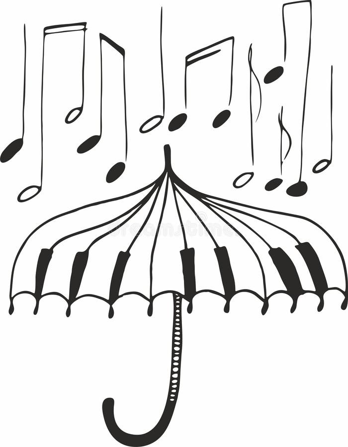 Sketch, an Open Umbrella in the Rain with Musical Notes. the Concept of ...