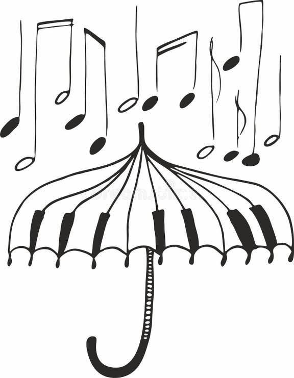 Sketch, an Open Umbrella in the Rain with Musical Notes. the Concept of ...