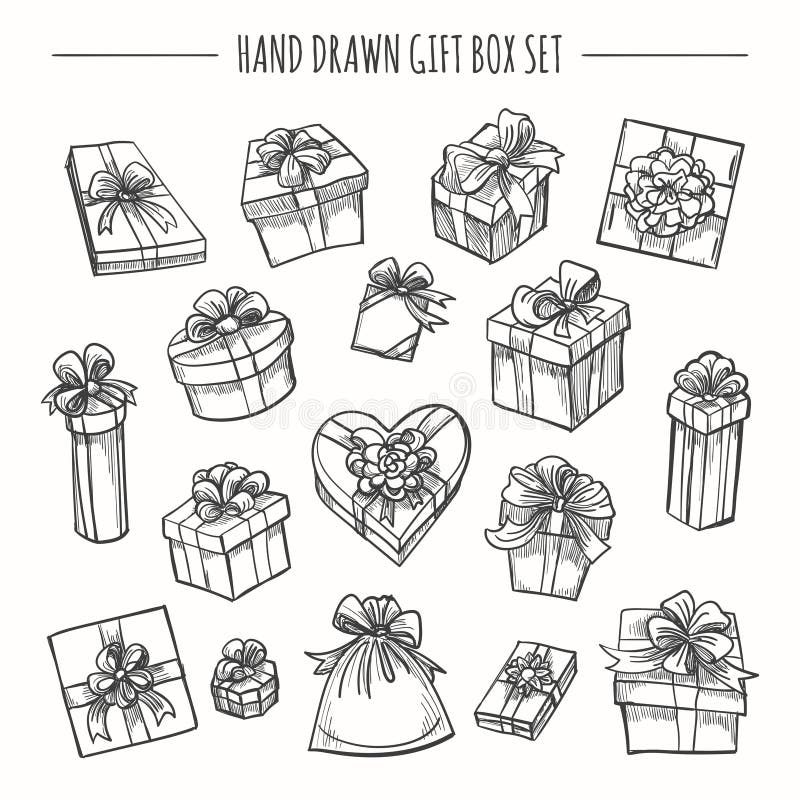 Sketch Outline Present Boxes Set Stock Vector - Illustration of ...