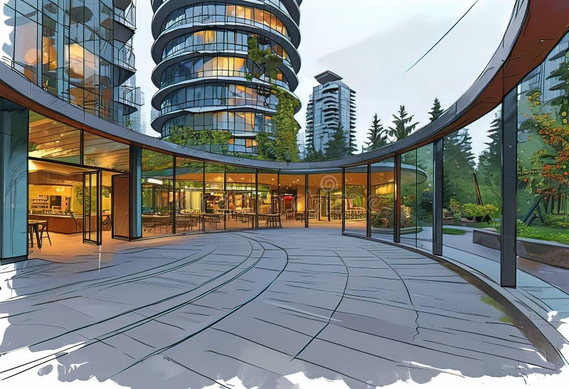 Sketch of Panoramic Design on the Square with 3-storey Round Buildings ...