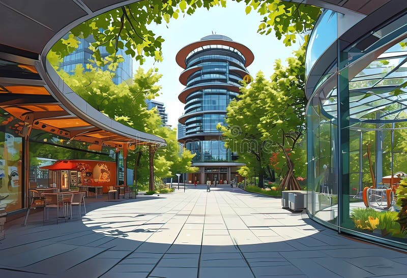 Sketch of Panoramic Design on the Square with 3-storey Round Buildings ...