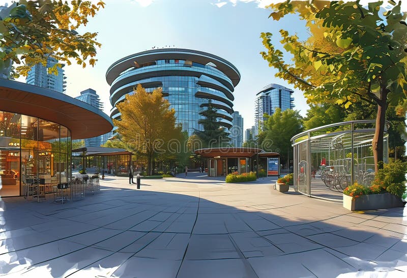 Sketch of Panoramic Design on the Square with 3-storey Round Buildings ...