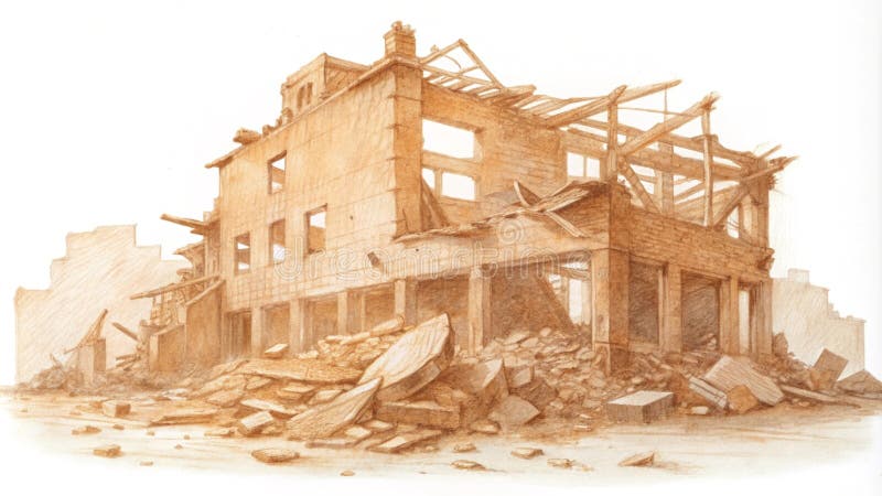 Sketch a Partially Destroyed Building after a Bombing Stock ...