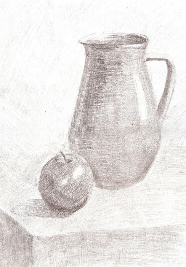 Sketch Pencil Drawing Still Life Stock Illustration - Illustration of ...