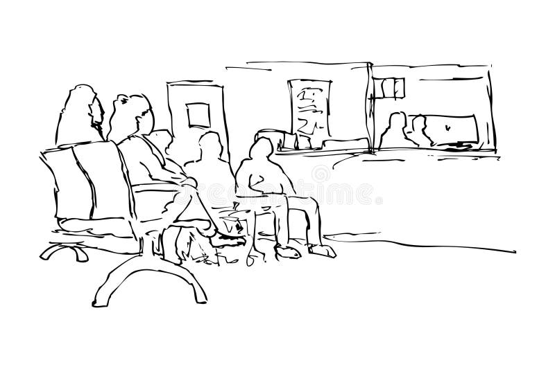 Sketch of People Sitting in a Waiting Room, Simple Vector Illustration ...