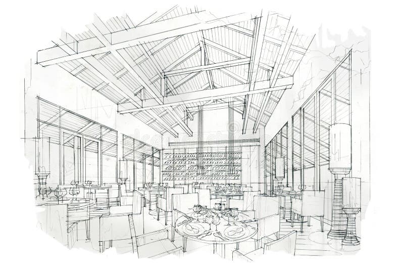Sketch Interior Perspective Restaurant Stock Illustrations – 512 Sketch ...