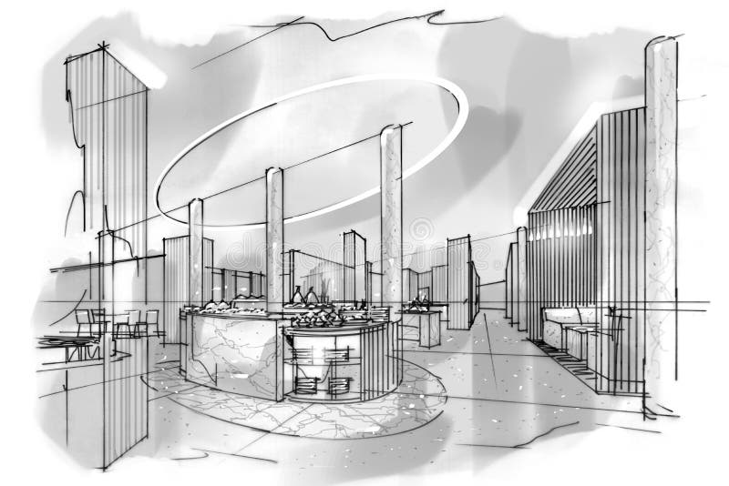 Sketch Interior Perspective Restaurant Stock Illustrations – 512 Sketch ...