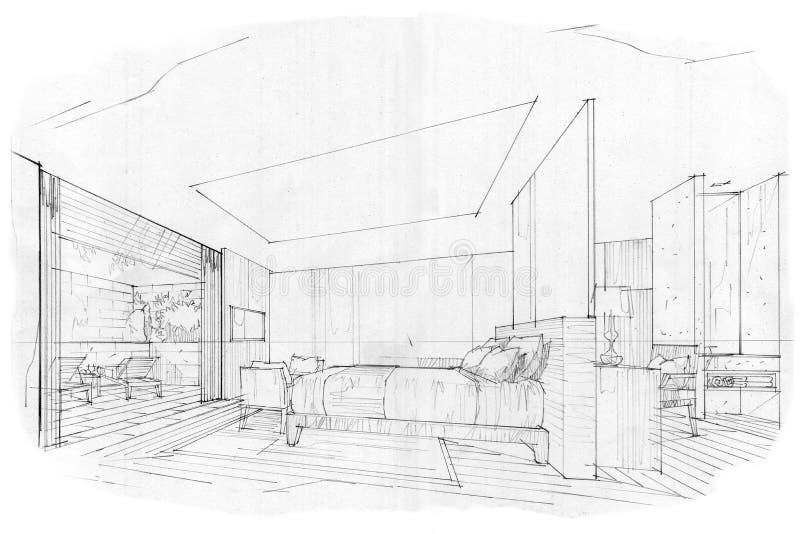 Sketch Perspective Interior Bedroom , Black and White Interior Design ...