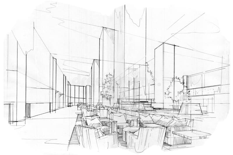 Sketch Perspective Interior Lobby , Black and White Interior Design ...