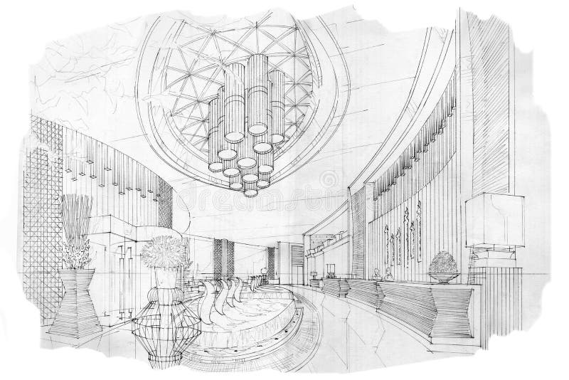 Sketch Perspective Interior Lobby , Black and White Interior Design ...