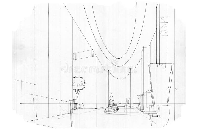 Sketch Perspective Interior Lobby , Black and White Interior Design ...