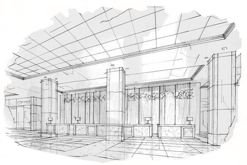 Sketch Perspective Interior Reception , Black and White Interior Design ...