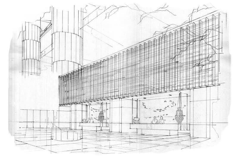 Sketch Perspective Interior Reception , Black and White Interior Design ...