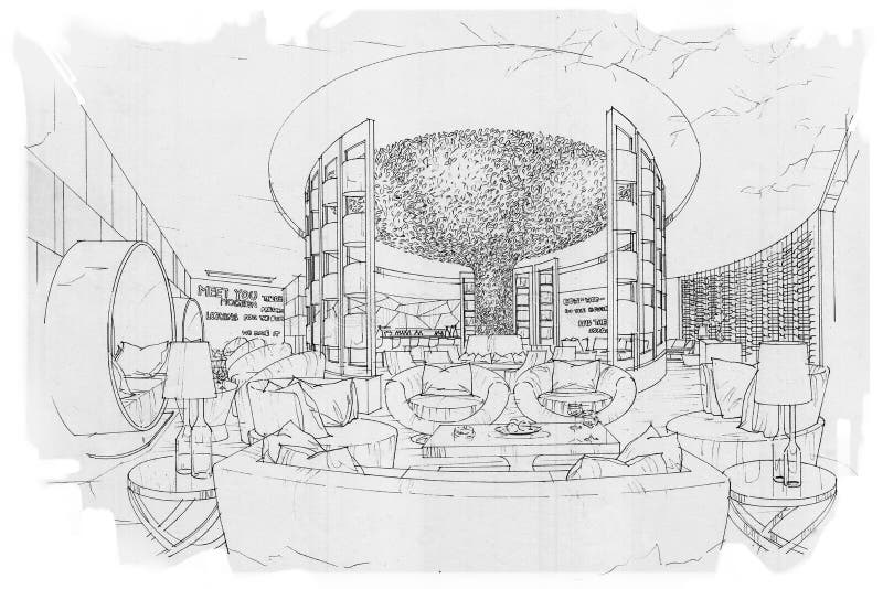 Sketch Perspective Stripes Lobby Lounge Stock Illustration ...