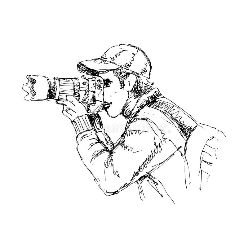 Sketch of a Photographer Taking Picture on His Camera Stock Vector ...