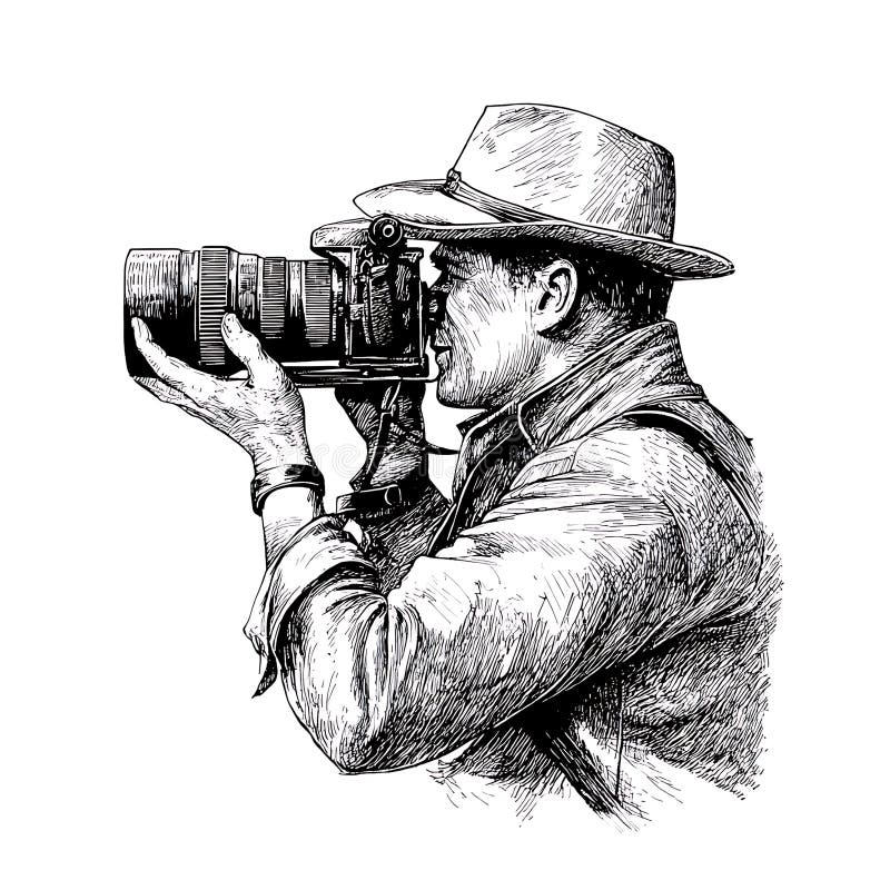 A Sketch of a Photographer Using a Large Camera Stock Illustration ...