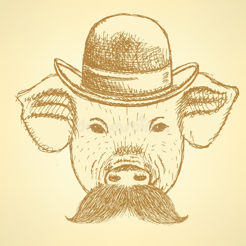 Sketch Pig in Hat with Mustche, Vector Ackground Stock Vector ...