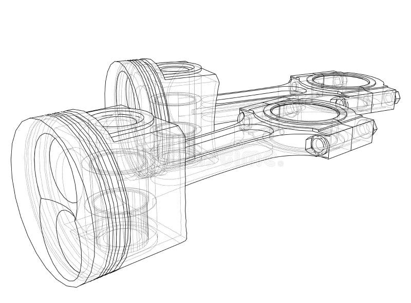 Sketch of Piston. Vector Rendering of 3d Stock Vector - Illustration of ...