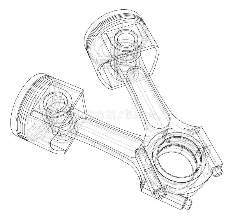 Sketch Of Piston. Vector Rendering Of 3d Stock Vector - Illustration of ...