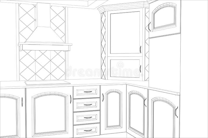 Sketch Plan Kitchen in the Wire Stock Vector - Illustration of build ...