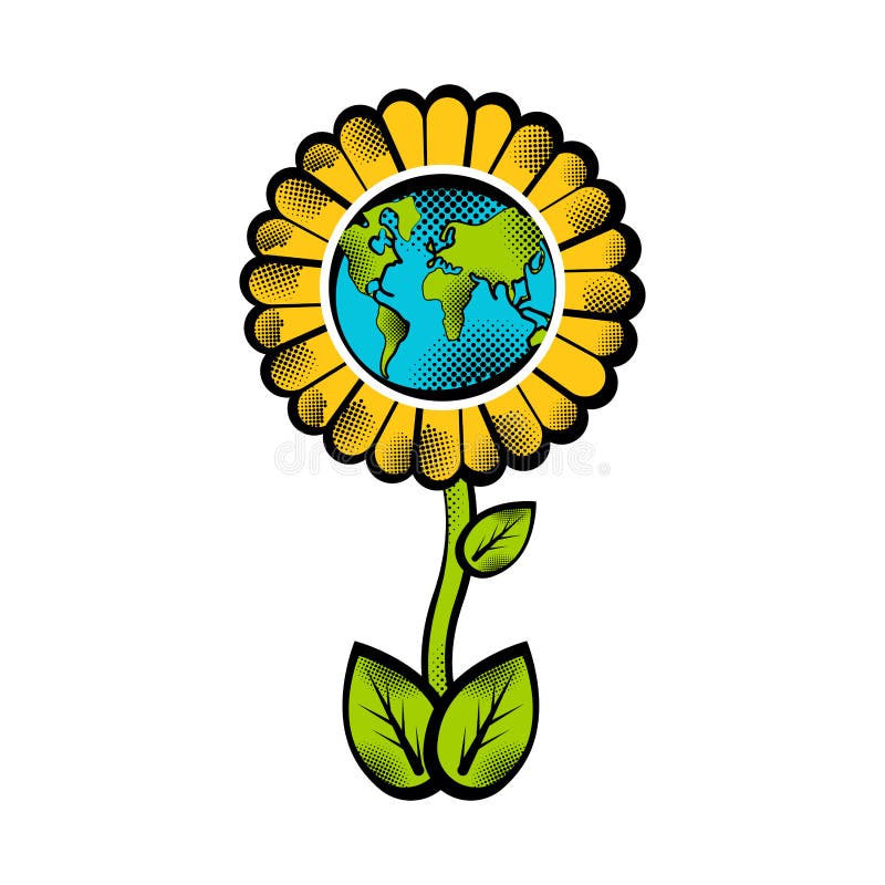 Sketch of Planet Earth on a Blossom Flower Stock Vector - Illustration ...