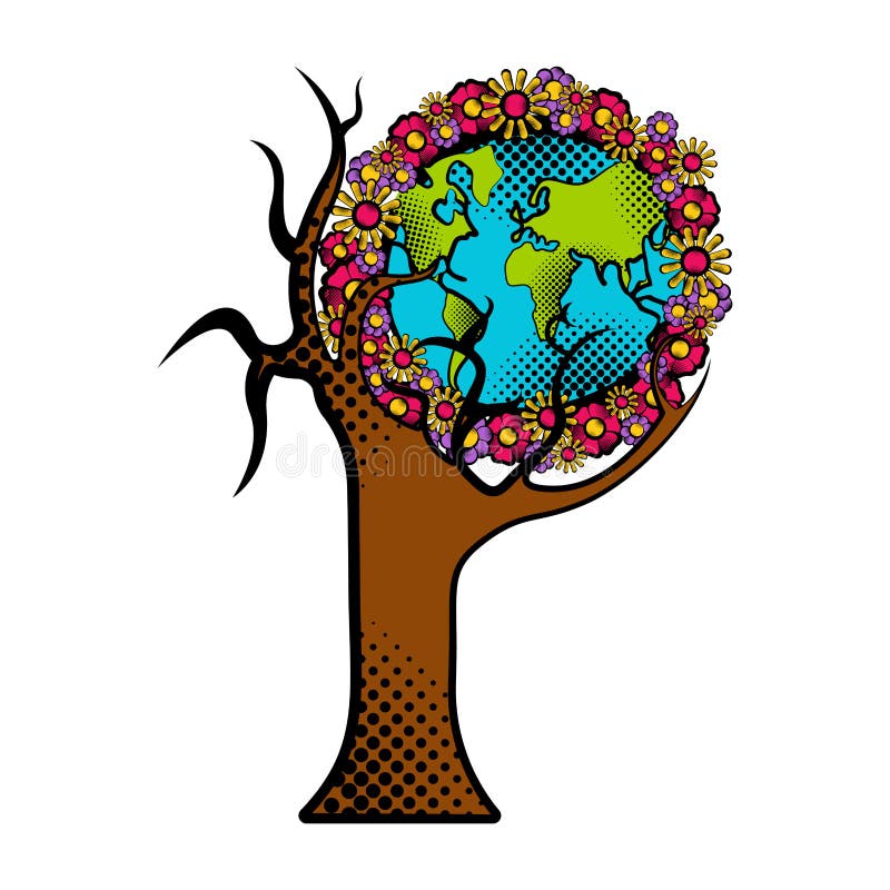 Sketch of Planet Earth on a Tree Stock Vector - Illustration of world ...