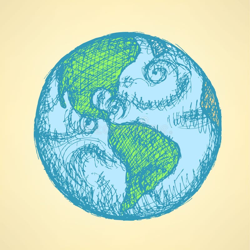 Sketch Planet Earth in Vintage Style Stock Vector - Illustration of ...