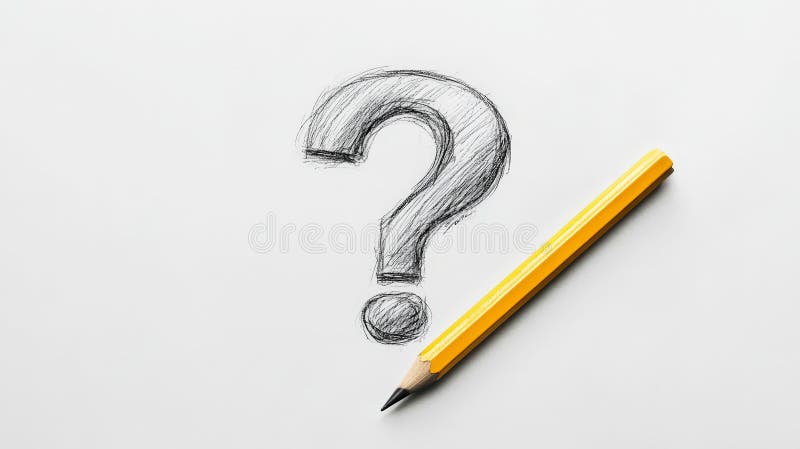 Sketch of Question Mark Drawn with Yellow Pencil on White Background ...