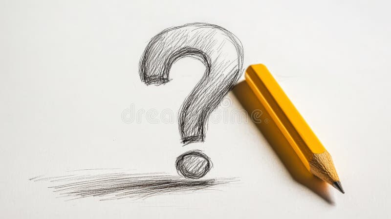 Sketch of Question Mark Drawn with Yellow Pencil on White Background ...