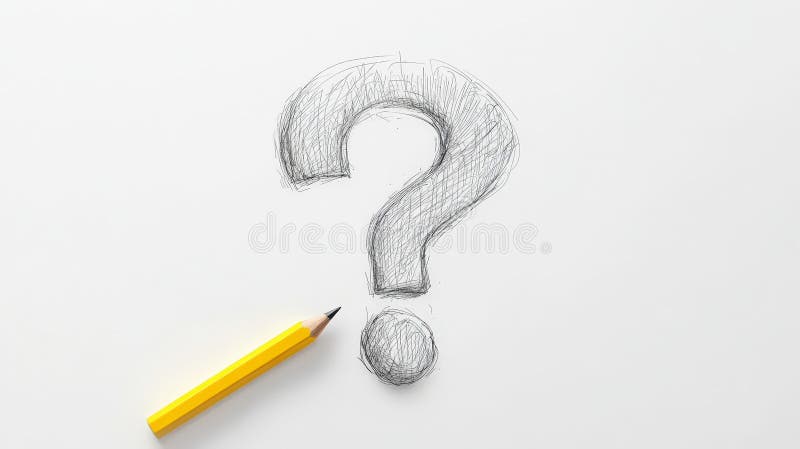 Sketch of Question Mark Drawn with Yellow Pencil on White Background ...
